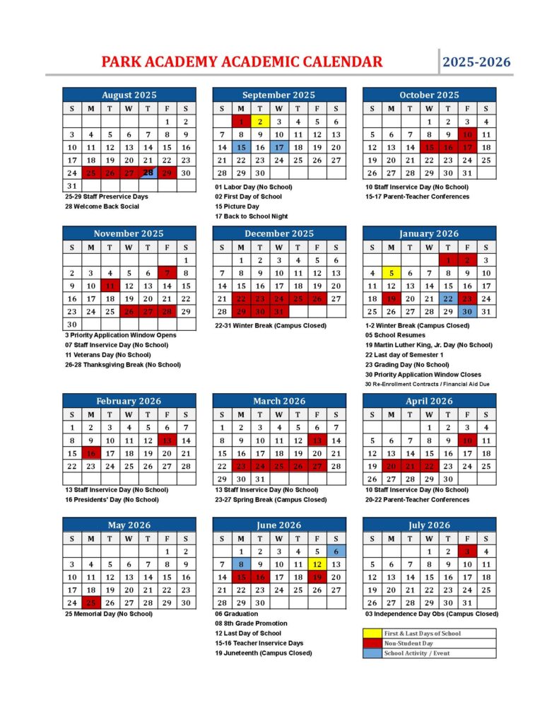 Calendar – Park Academy